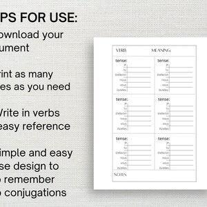 Blank French Verb Conjugation Chart Printable Instant Download - Etsy