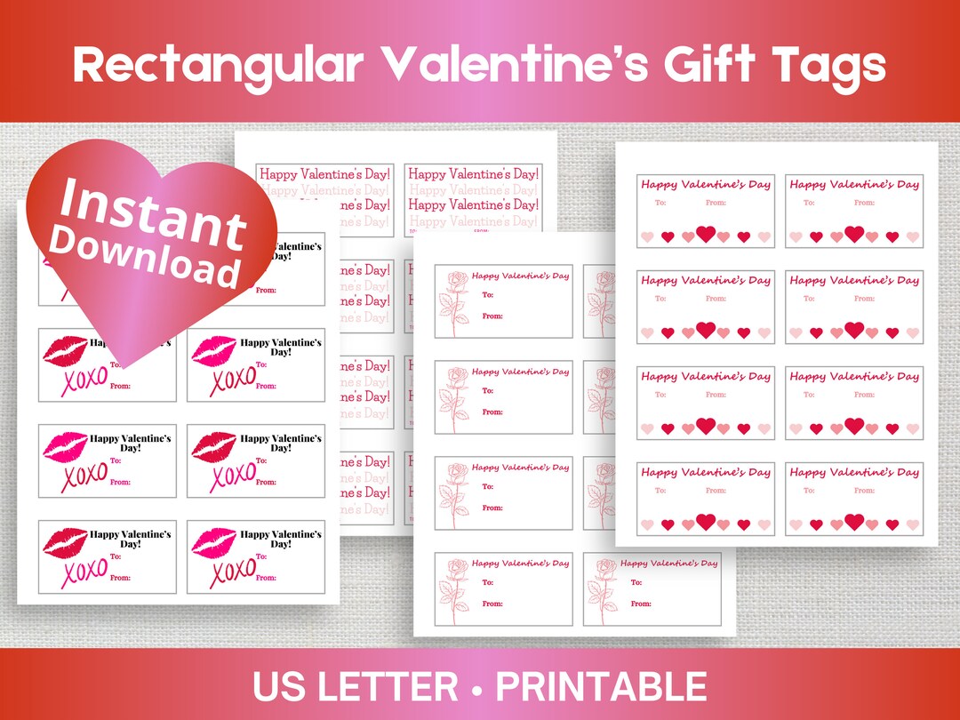 Rectangular Valentines Gift Tags for School, Work, Family, and Friends ...