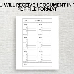 Blank Italian Verb Conjugation Chart Printable Instant - Etsy