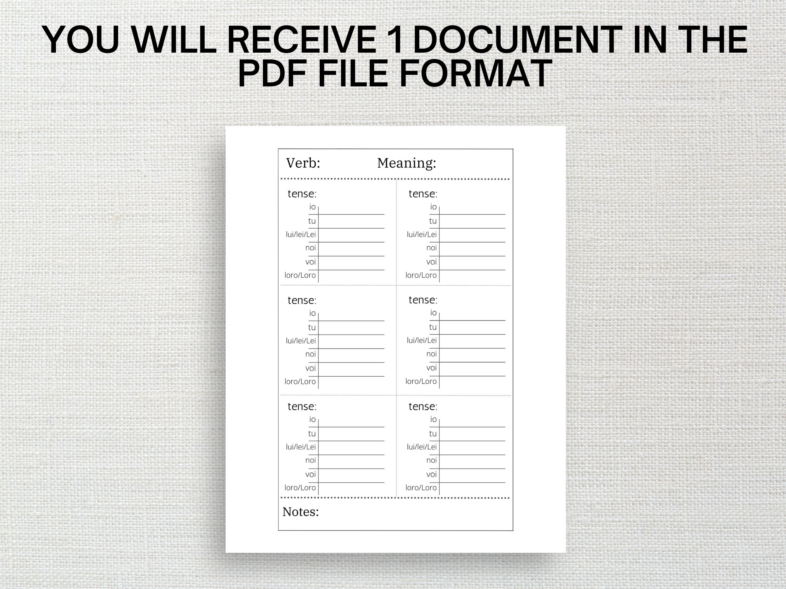 Blank Italian Verb Conjugation Chart Printable Instant Download - Etsy