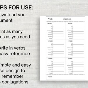 Blank Spanish Verb Conjugation Chart Printable Instant Download - Etsy