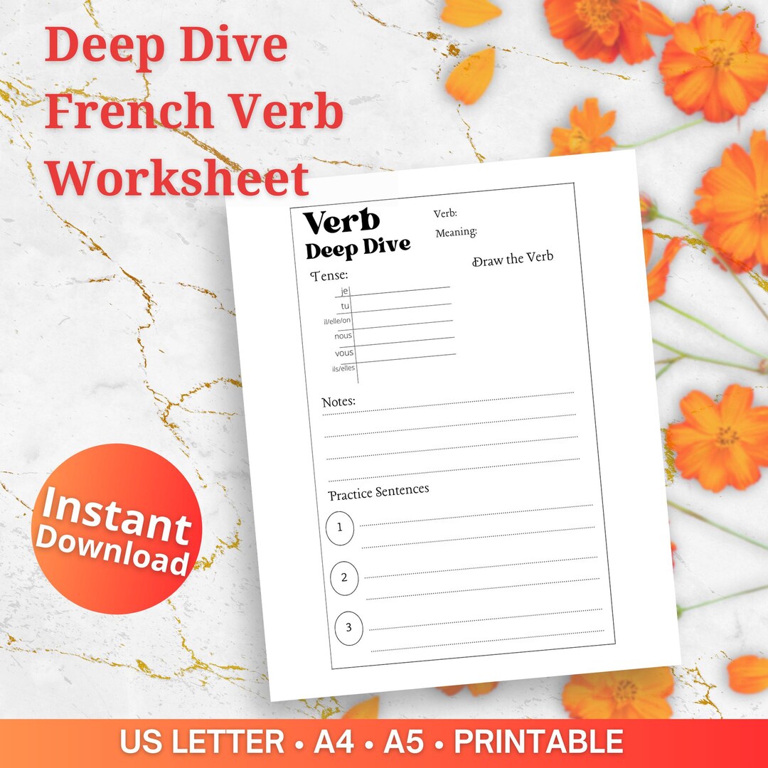 French Verb Deep Dive Worksheet | Printable | Instant Download - Etsy