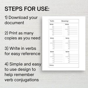 Blank German Verb Conjugation Chart | Printable | Instant Download - Etsy