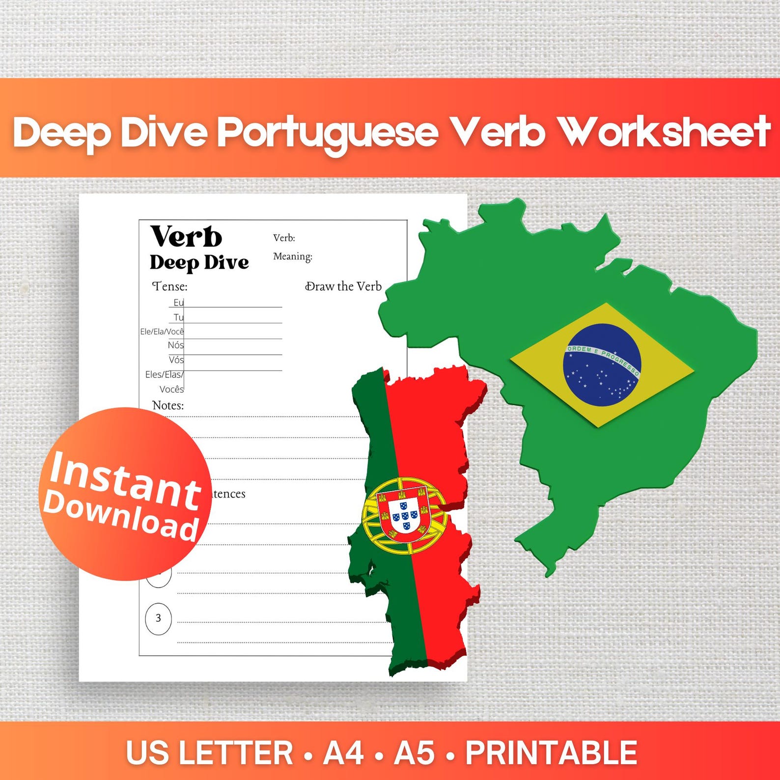 Portuguese Verb Deep Dive Worksheet | Printable | Instant Download - Etsy