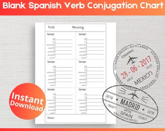 Blank French Verb Conjugation Chart | Printable | Instant Download - Etsy