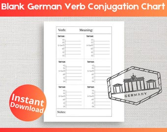 Blank French Verb Conjugation Chart | Printable | Instant Download - Etsy