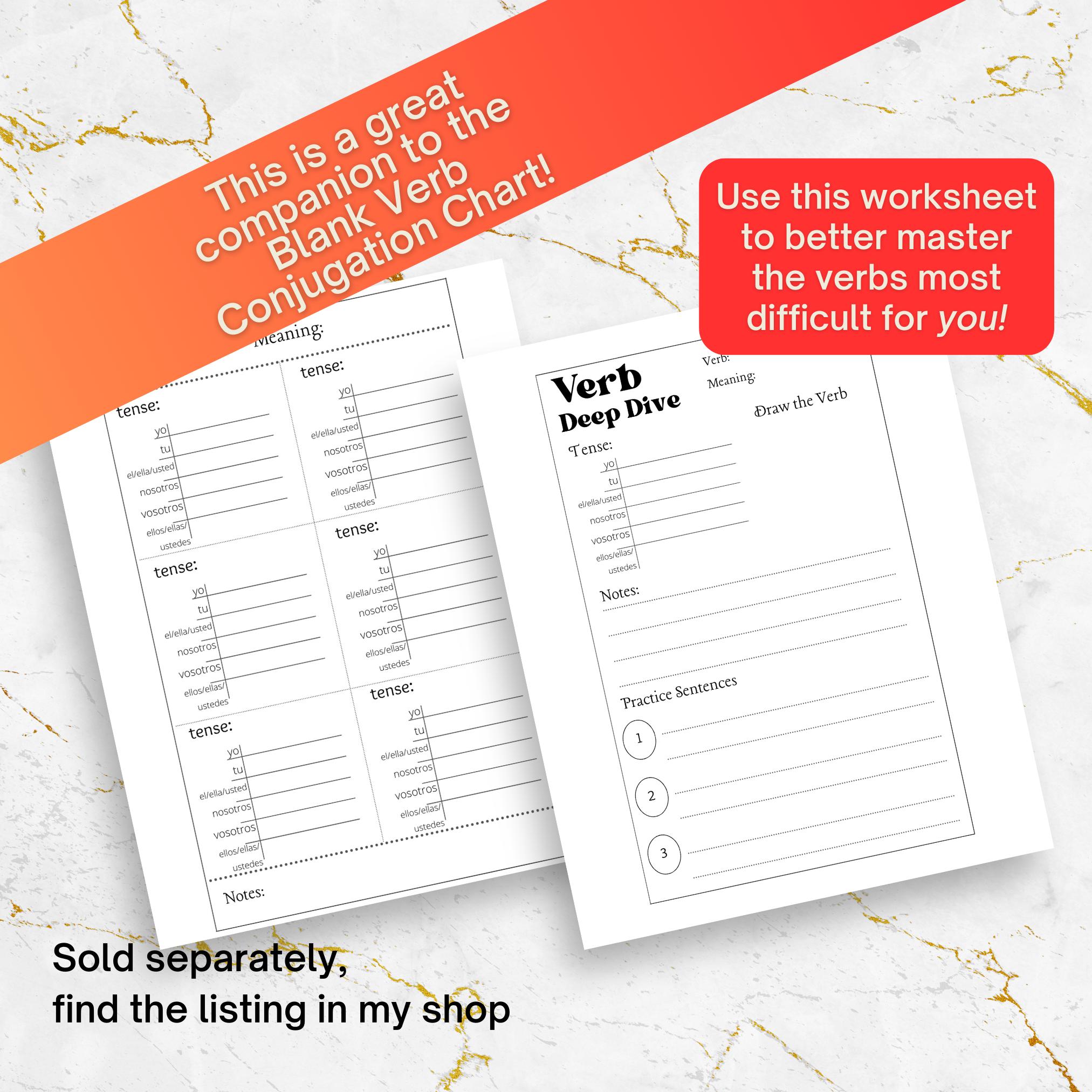 Spanish Verb Deep Dive Worksheet | Printable | Instant Download - Etsy