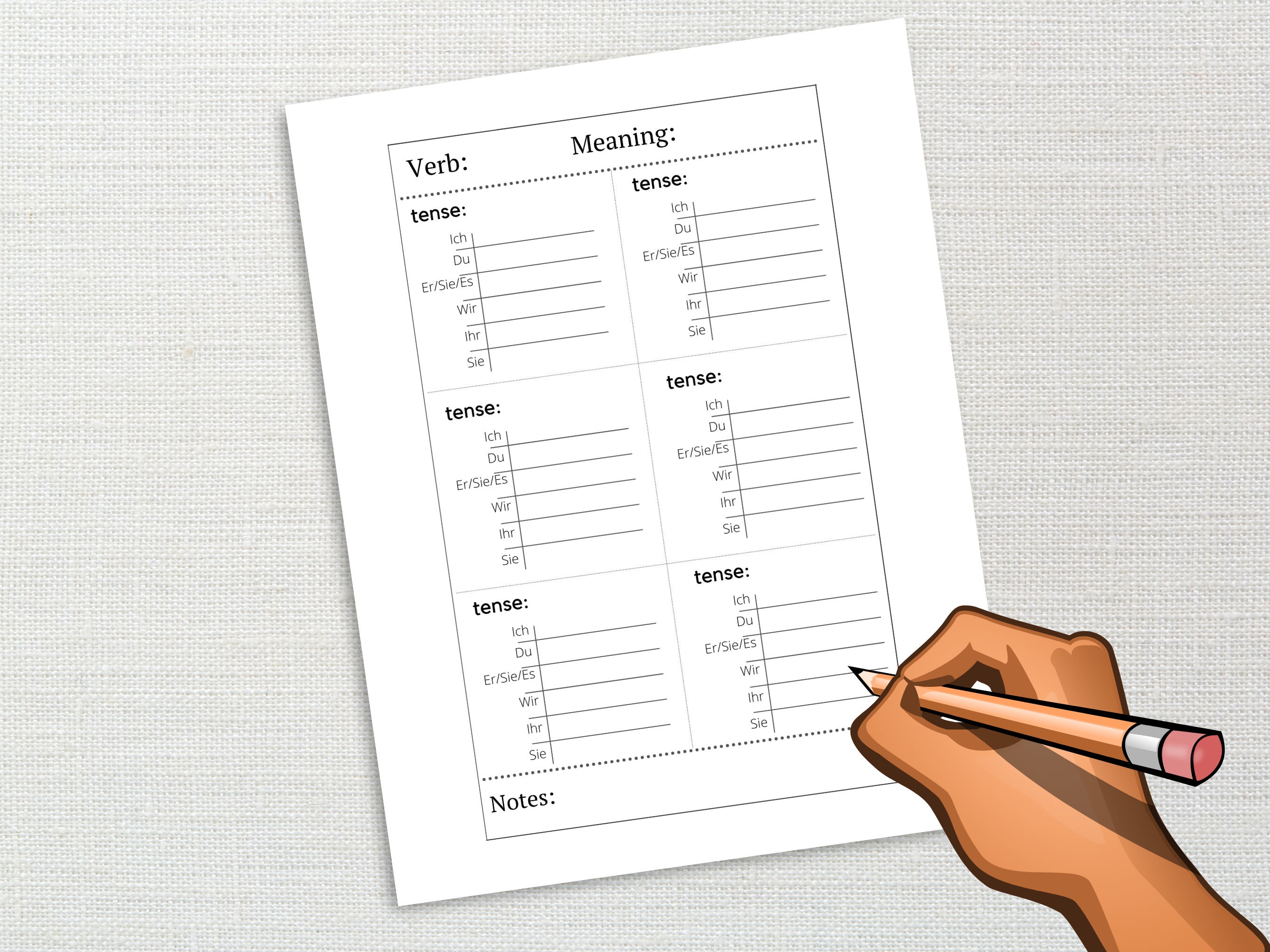 Blank German Verb Conjugation Chart Printable Instant Download - Etsy