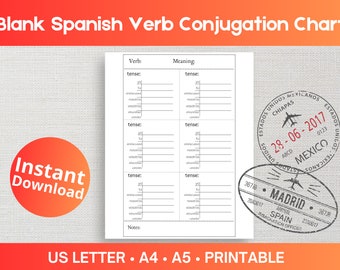 Blank Portuguese Verb Conjugation Chart Printable Instant Download - Etsy
