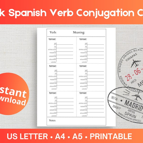 Spanish Verbs Chart - Etsy