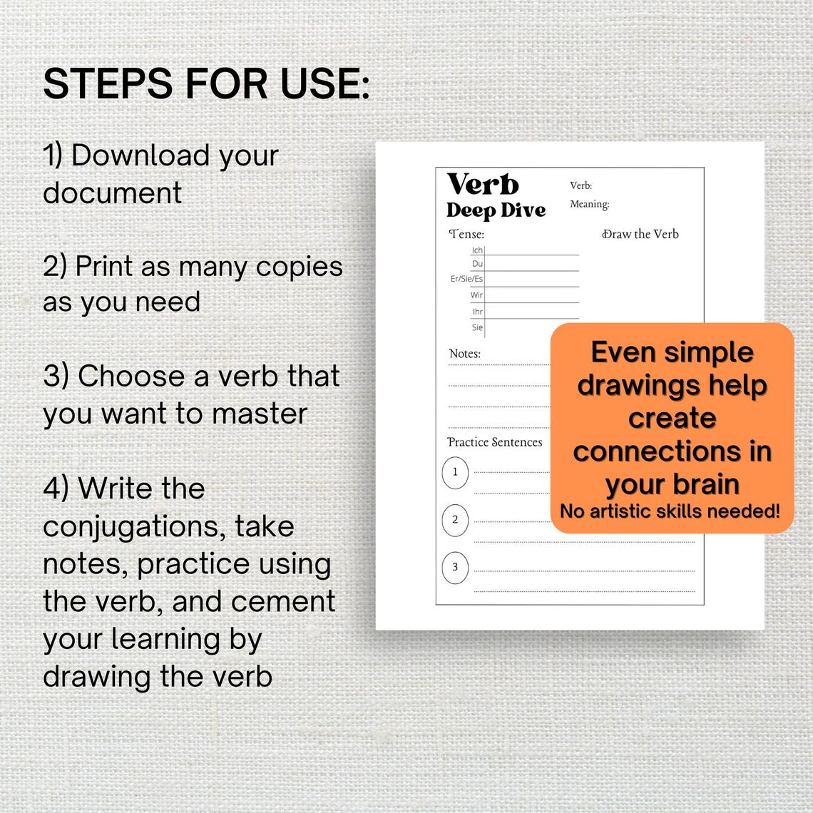 German Verb Deep Dive Worksheet | Printable | Instant Download - Etsy