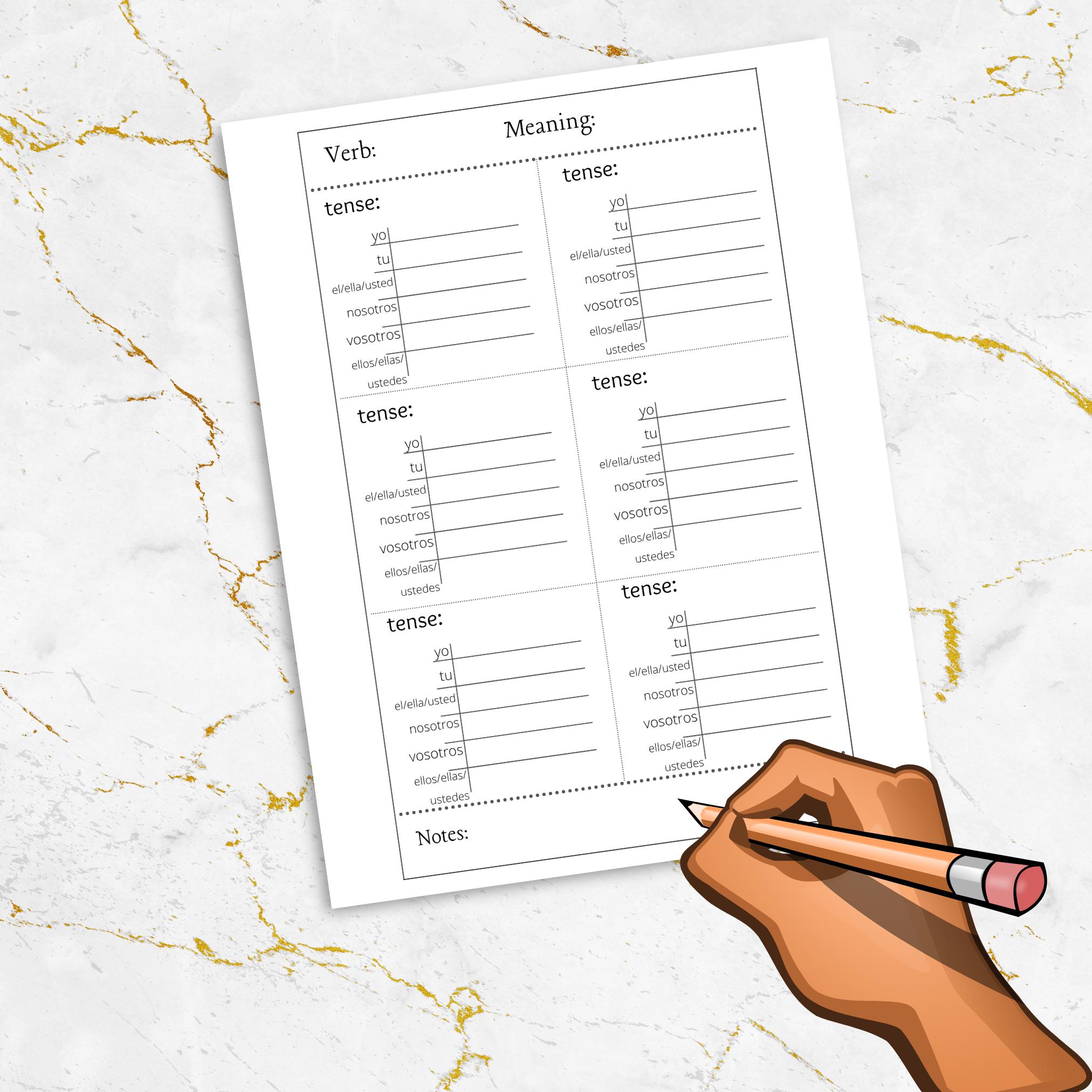 Blank Spanish Verb Conjugation Chart | Printable | Instant Download - Etsy