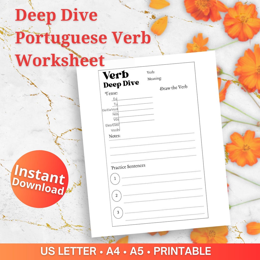 Portuguese Verb Deep Dive Worksheet | Printable | Instant Download - Etsy