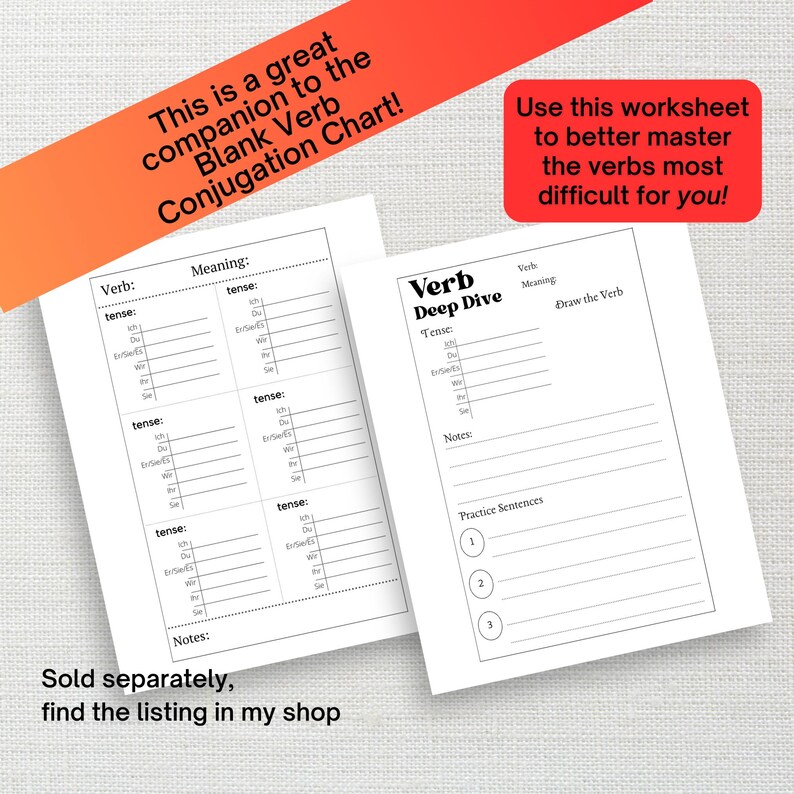 German Verb Deep Dive Worksheet | Printable | Instant Download - Etsy