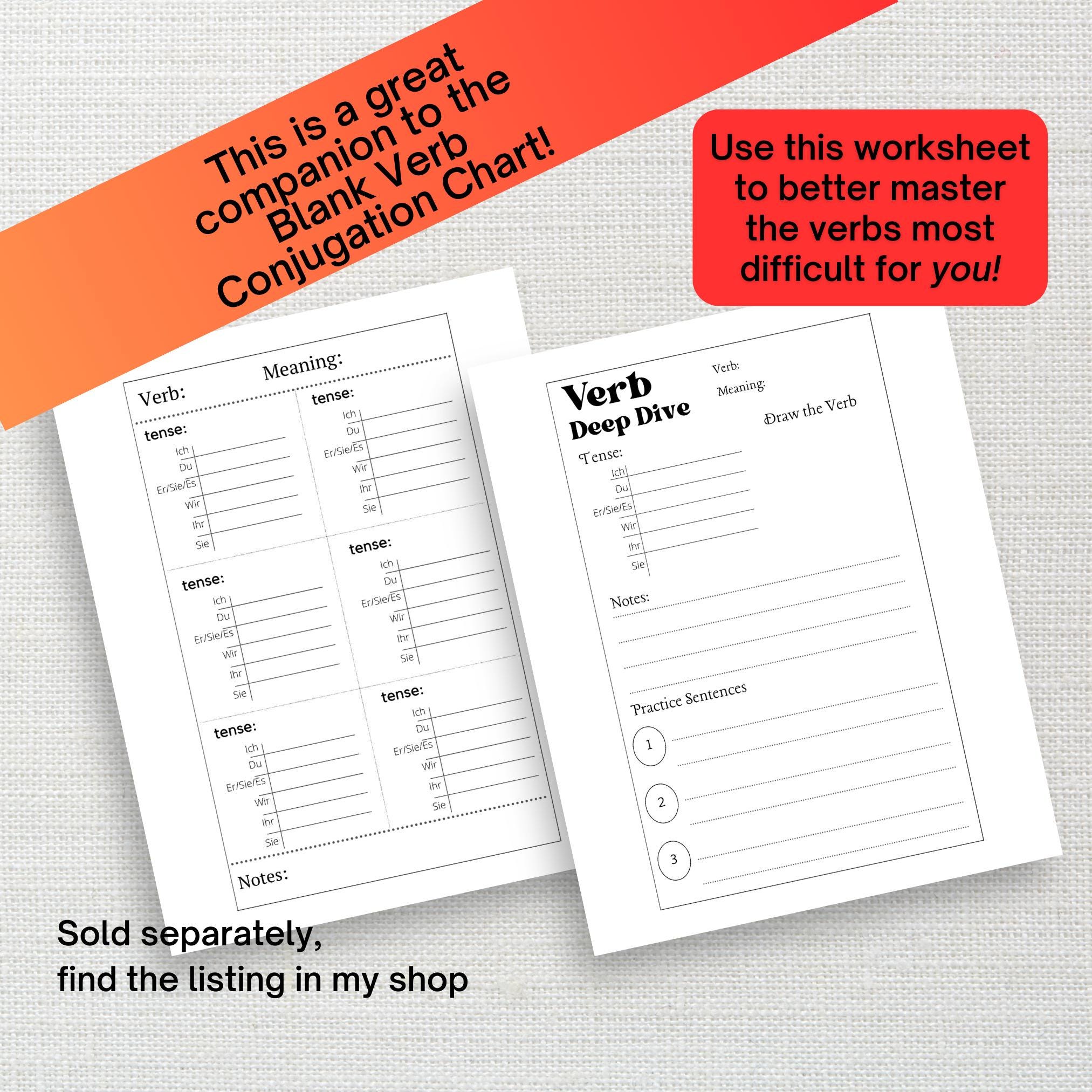 German Verb Deep Dive Worksheet | Printable | Instant Download - Etsy