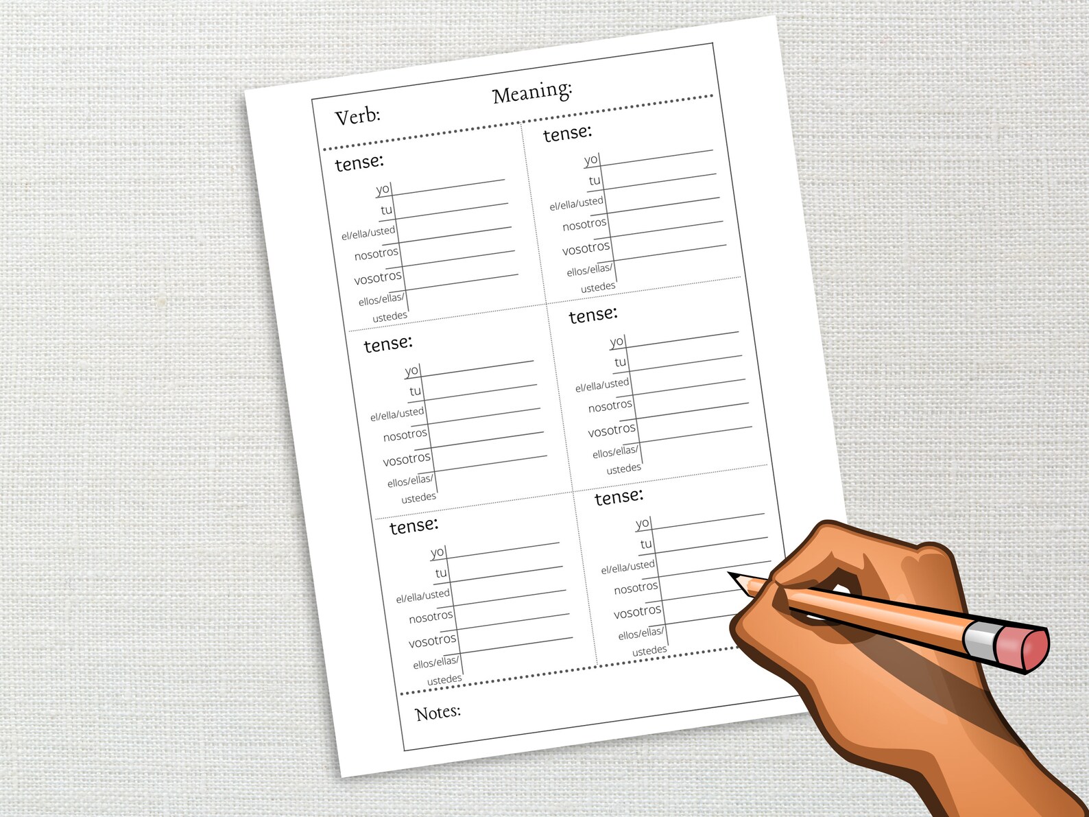 Blank Spanish Verb Conjugation Chart Printable Instant Download - Etsy