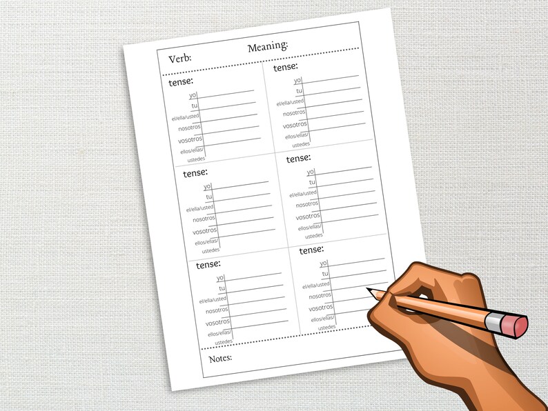 Blank Spanish Verb Conjugation Chart Printable Instant Download - Etsy