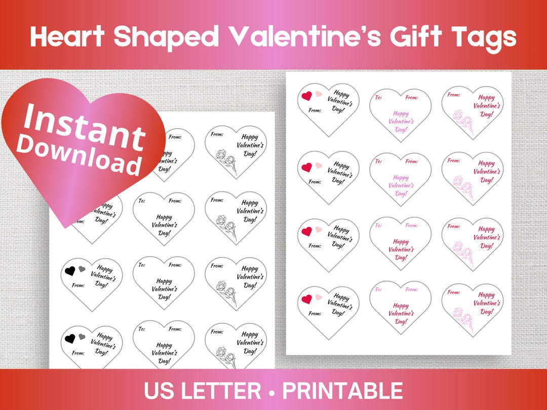 Heart Shaped Valentines Gift Tags for School, Work, Family, and Friends ...