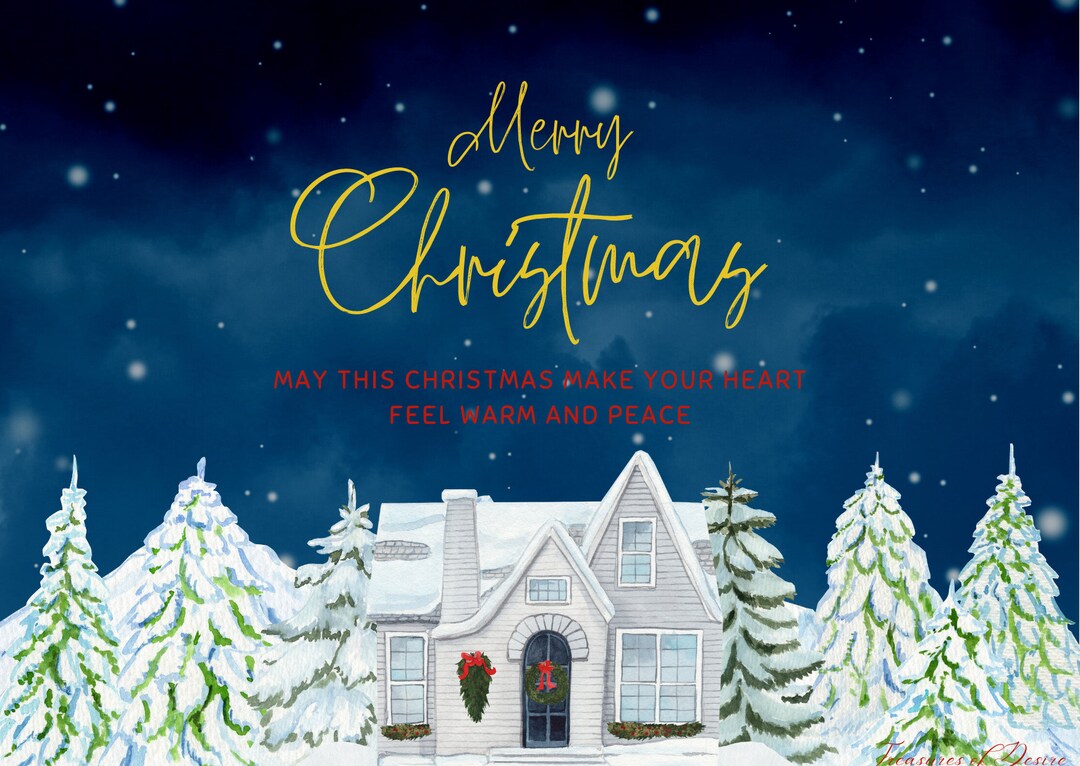 Merry Christmas Landscape Card - Etsy