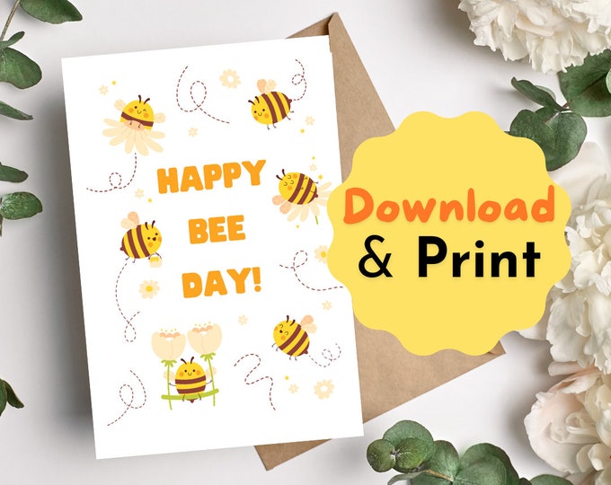 Happy Bee Day Birthday Card Digital Instant Download Printable - Etsy