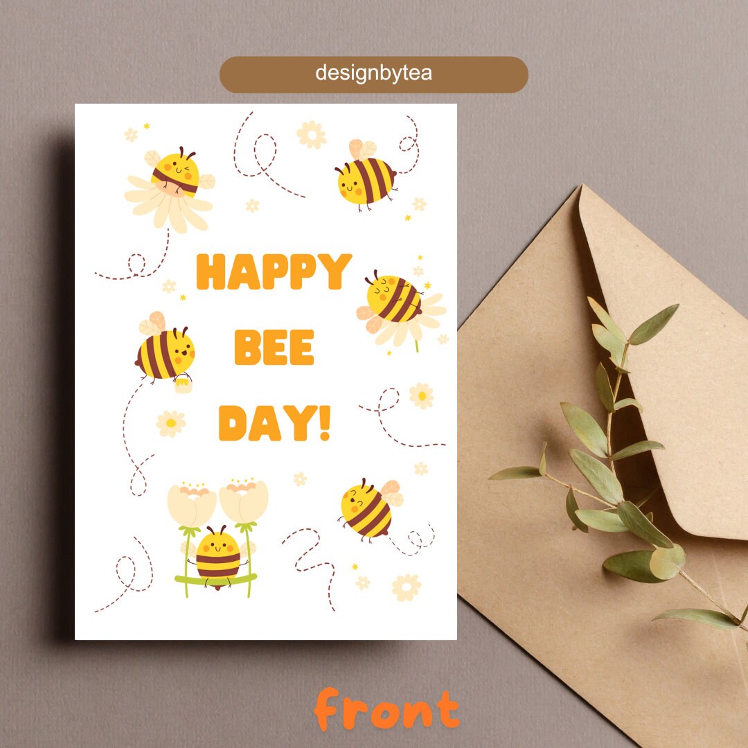 Happy Bee Day Birthday Card | Digital Instant Download Printable - Etsy