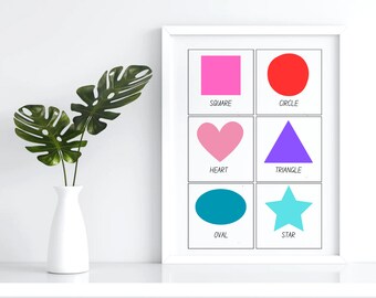 12 Shapes Flash Cards, Neutral Preschool Cards, Homeschool Printables ...