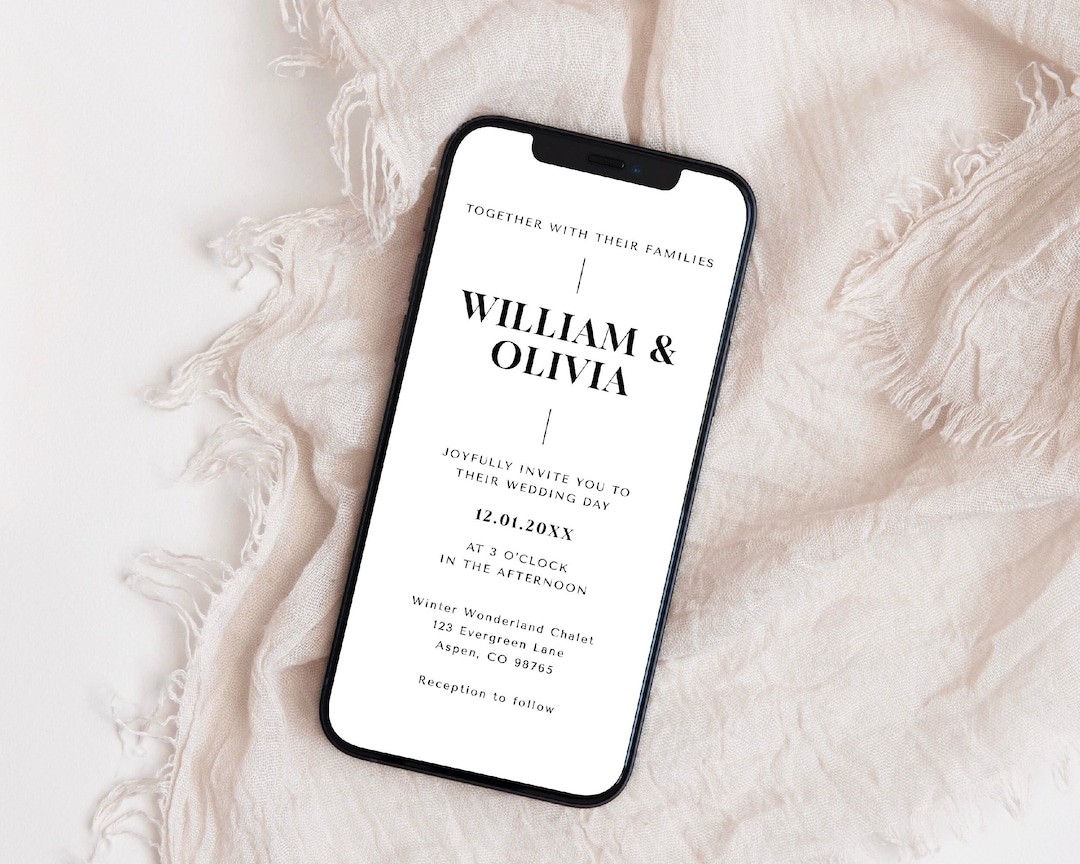 Mobile Wedding Invitation Template, Elegant Minimalistic Black and ...