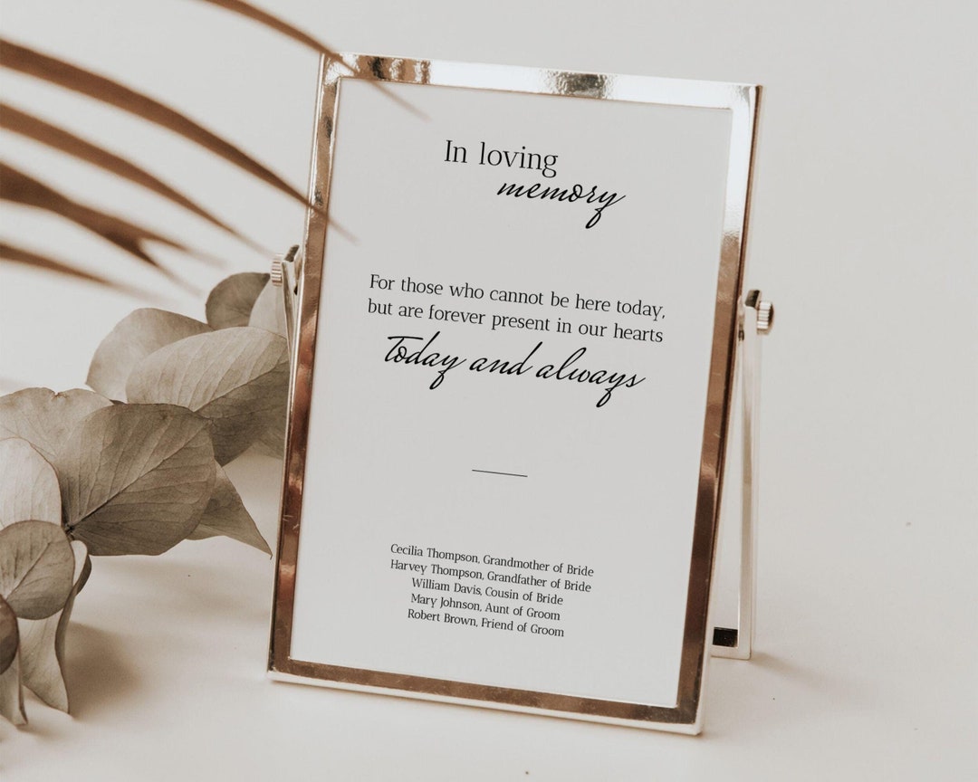 In Loving Memory Table Sign, Modern Minimalist Wedding Memorial, Watch ...