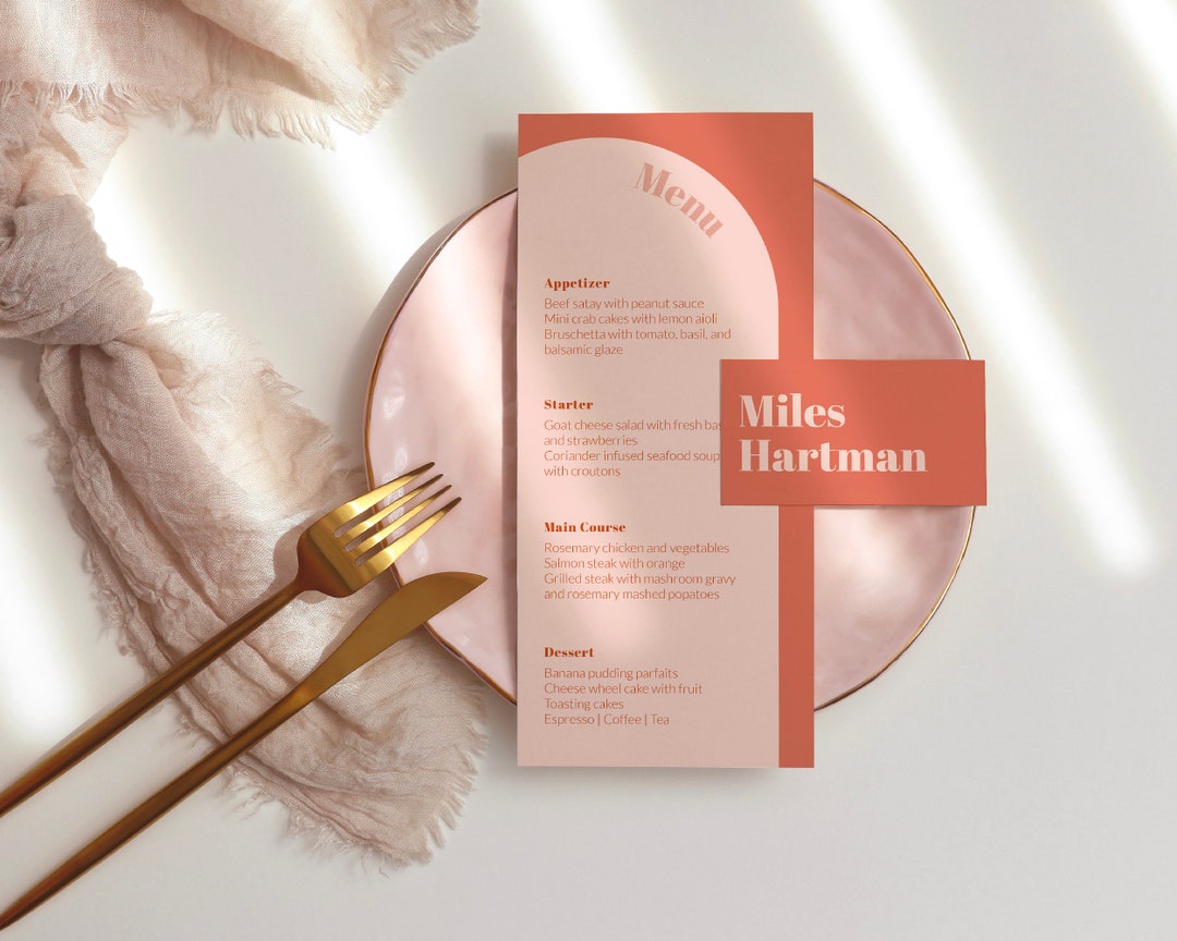 Terracotta Colorful Arch Wedding Menu + Name Tag Card + Table Number ...