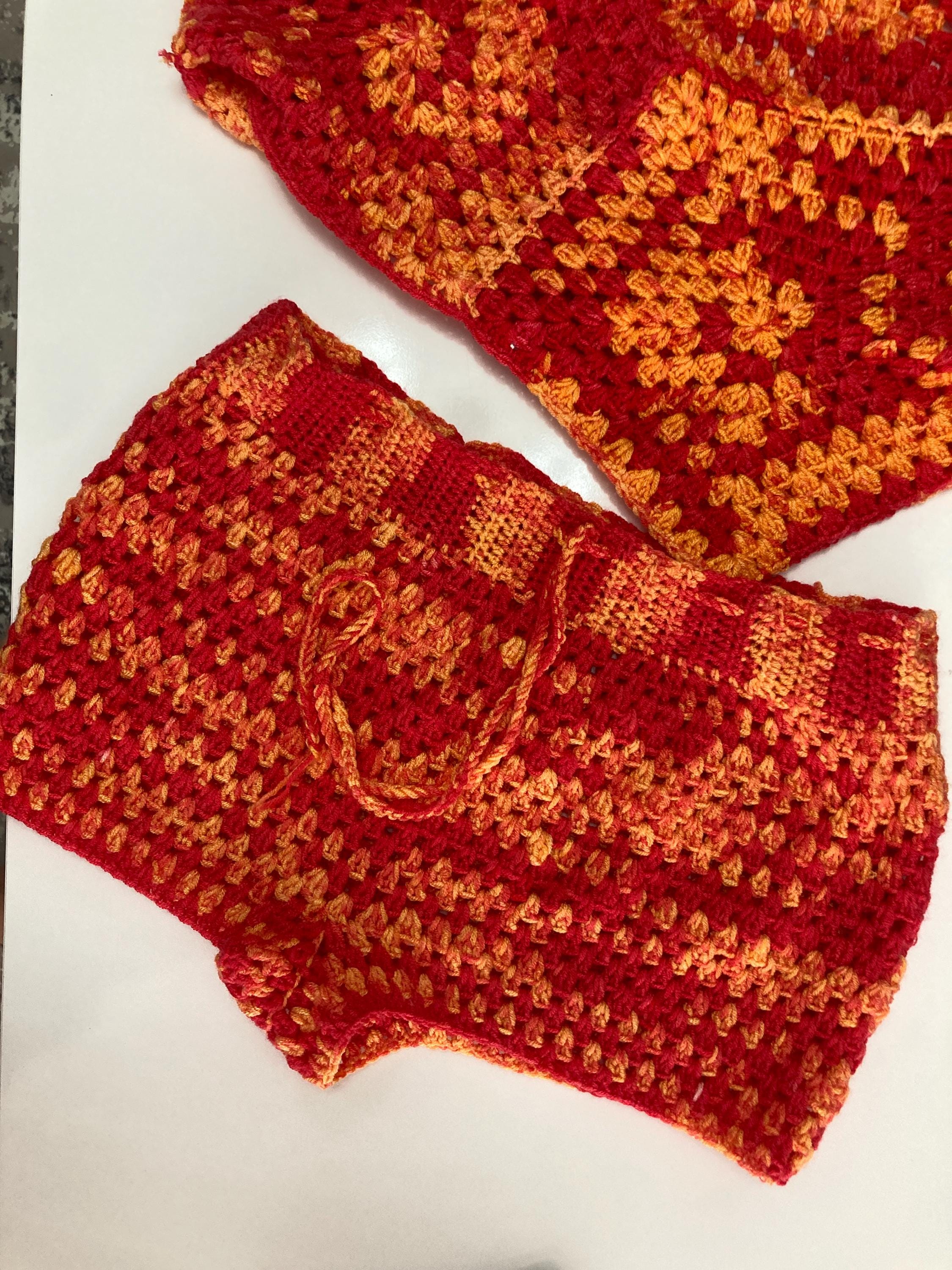 Red Crocheted Crop Top and Shorts Set - Etsy