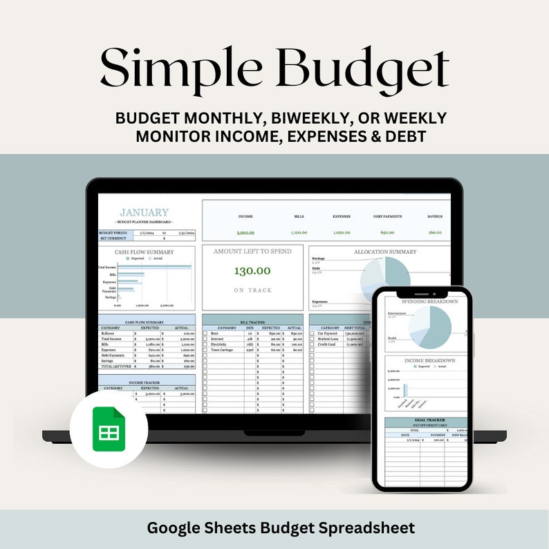 Budget Planner for Google Sheets, Simple Monthly Budget Spreadsheet ...