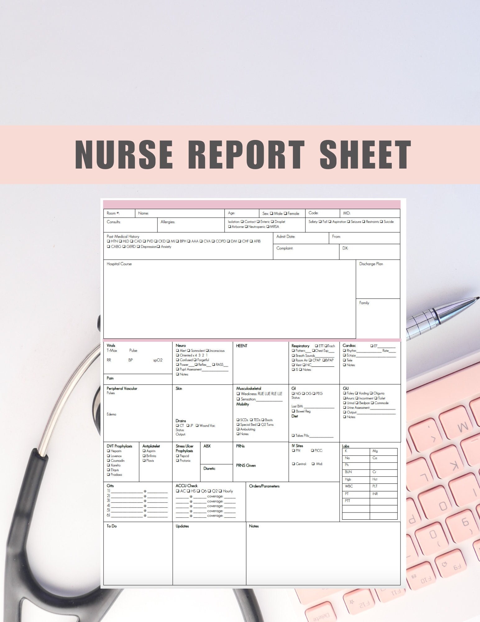 Nurse Report Sheet Nursing Brain RN Shift Organizer Bonus - Etsy