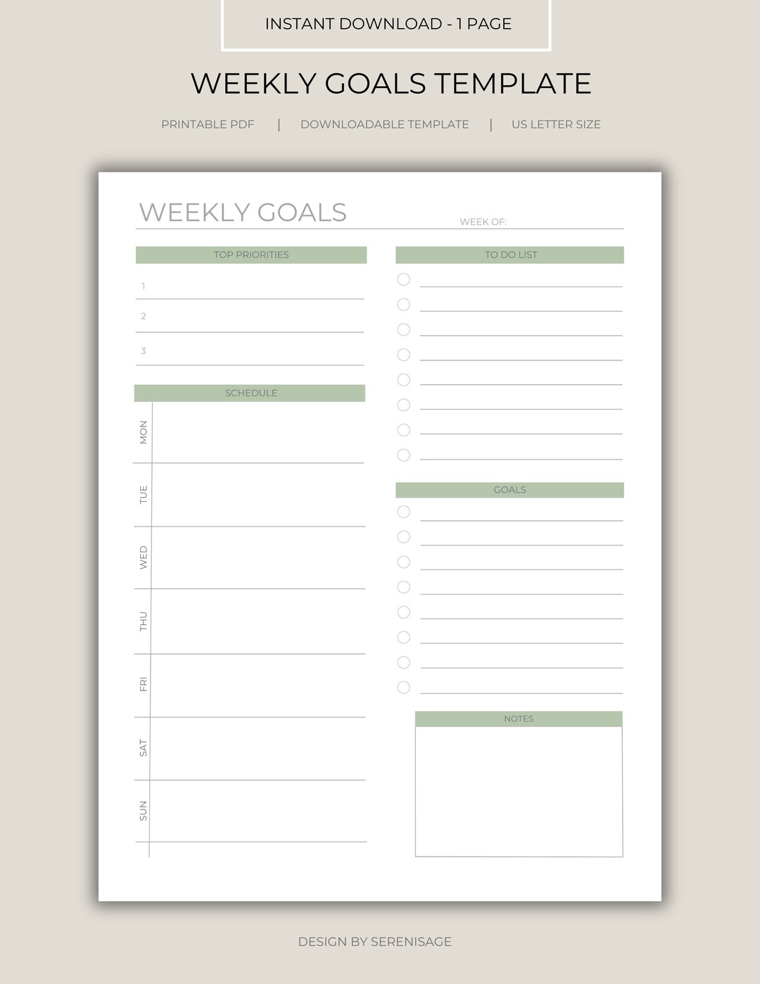 Weekly Goal Template Weekly Goal Printable Weekly to Do Planner Week at ...