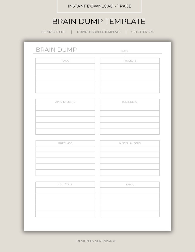Brain Dump Template to Do List Printable Thought Tracker PDF Brain Dump ...