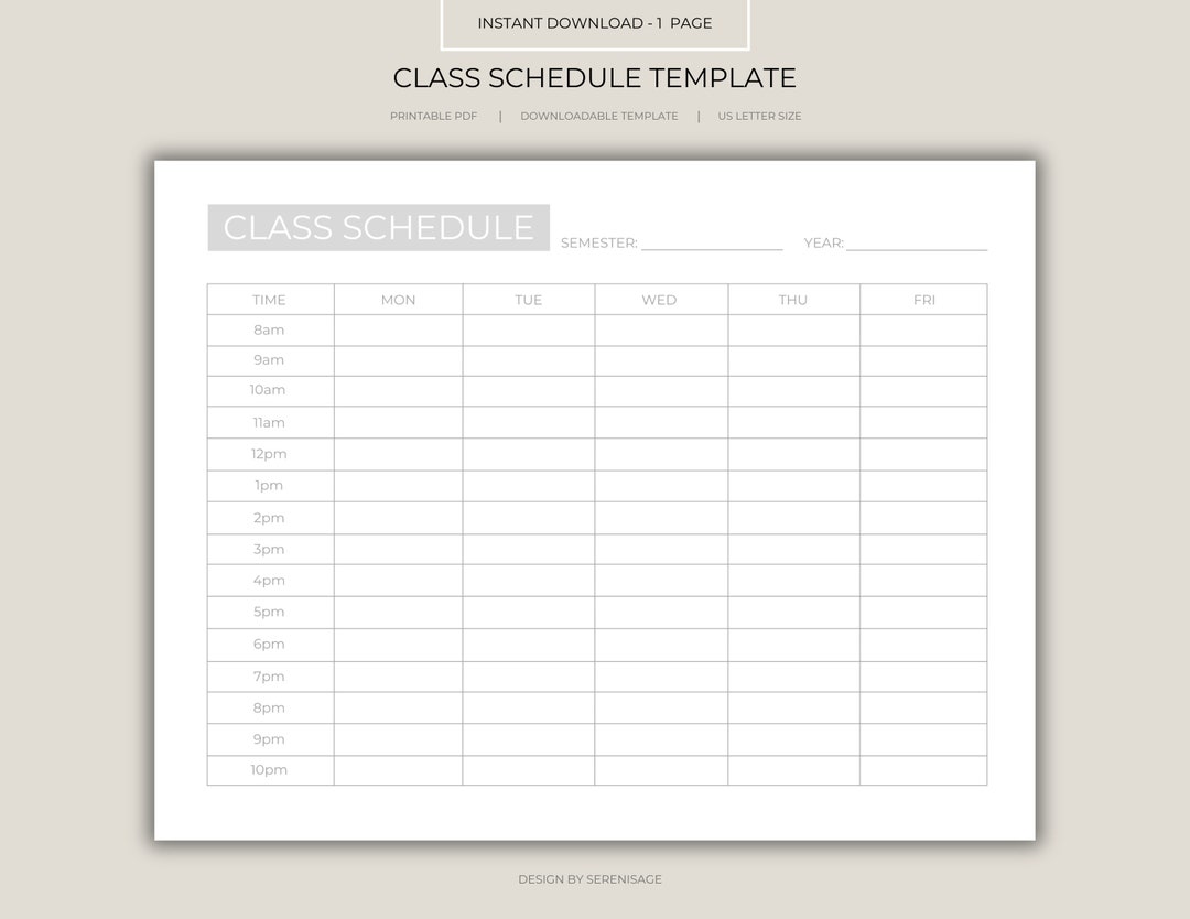 College Class Schedule College Class Template Hourly Class Schedule ...