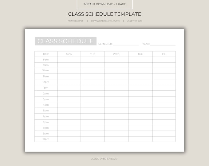 Weekly School Schedule Planner, Class Schedule, Class Planner, College ...