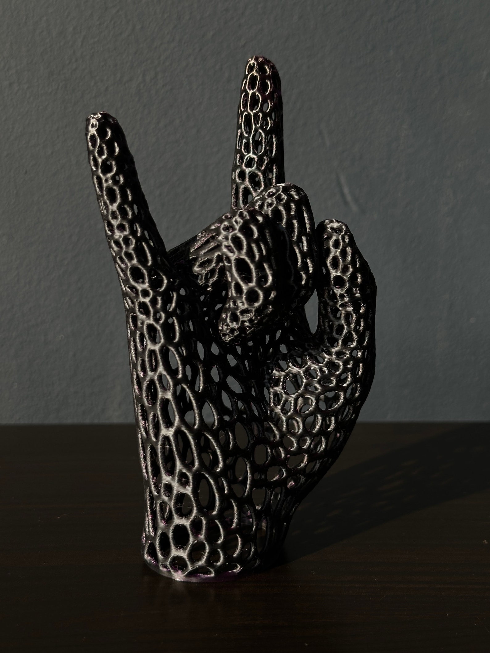 3D Printed Bionic Rock Sign Hand Statue - Devil Horns - 15cm Tall ...