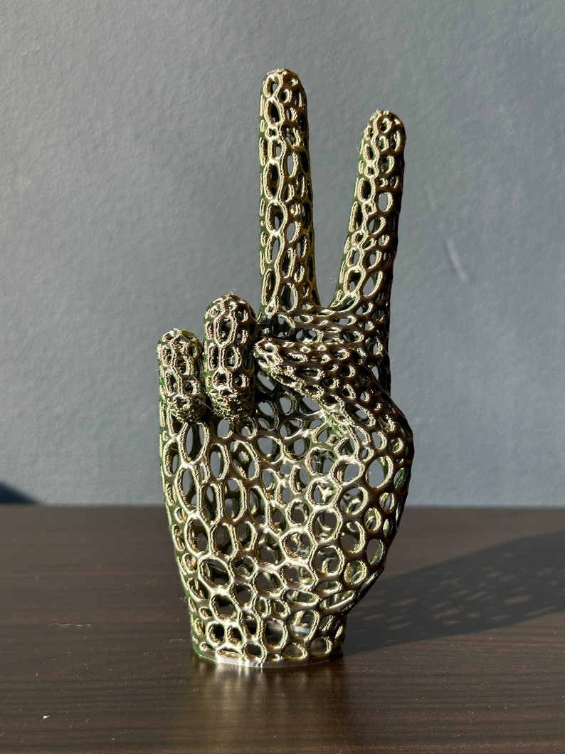 3D Printed Bionic Peace Sign Hand Statue - 15cm Tall - Left or Right ...