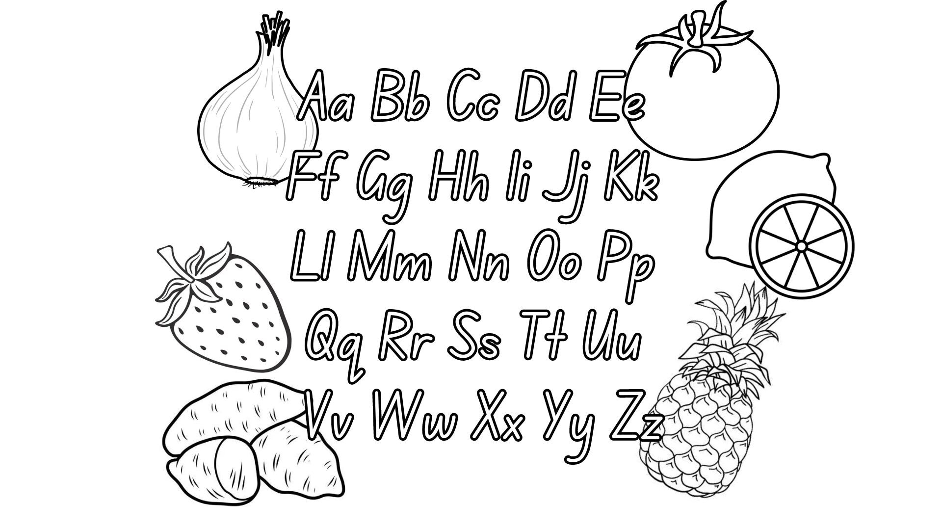 A-Z Coloring Pages, Fruit and Veggie Coloring Book, Printable Alphabet ...
