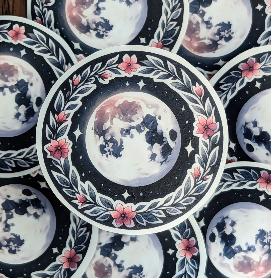 Flower Full Moon Sticker: Pagan Planner Decor (waterproof Matte) - Etsy