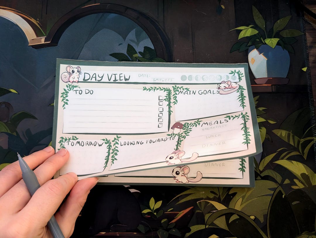 Cottage Core Daily Planner | 32 Sheet Pull-away Paper | Mouse ...