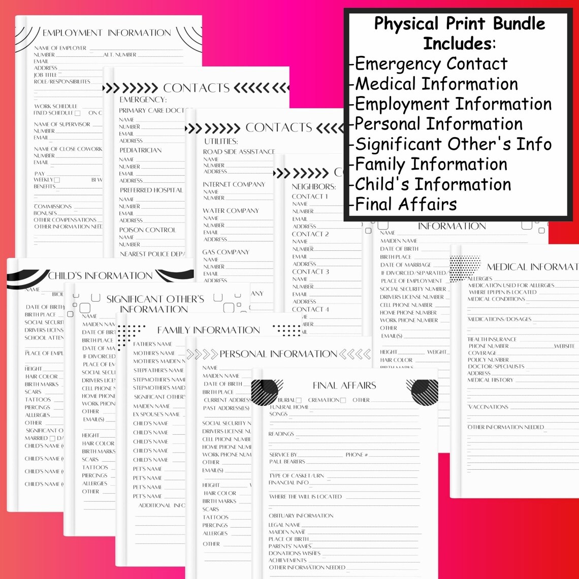 Just in Case Physical Planner- What If Planner- Physical Emergency ...