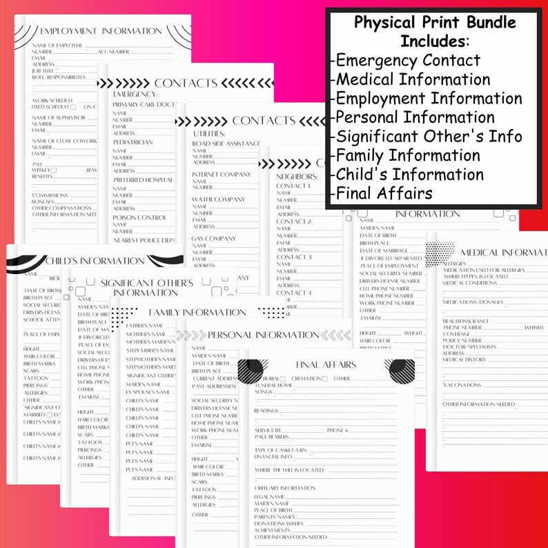 Just in Case Physical Planner- What If Planner- Physical Emergency ...