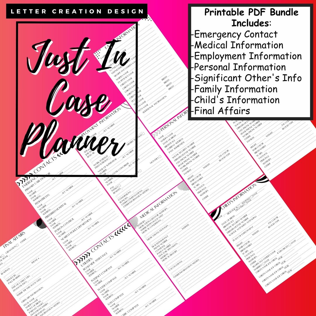 Just in Case Planner- What If Planner- Printable Emergency Planner ...