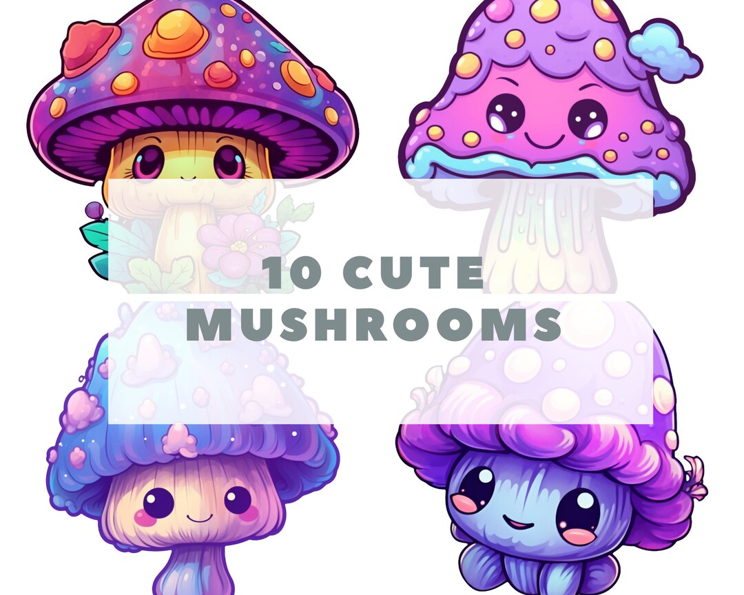 10 Cute Purple Mushroom Clipart PNG Cartoon Style - Etsy