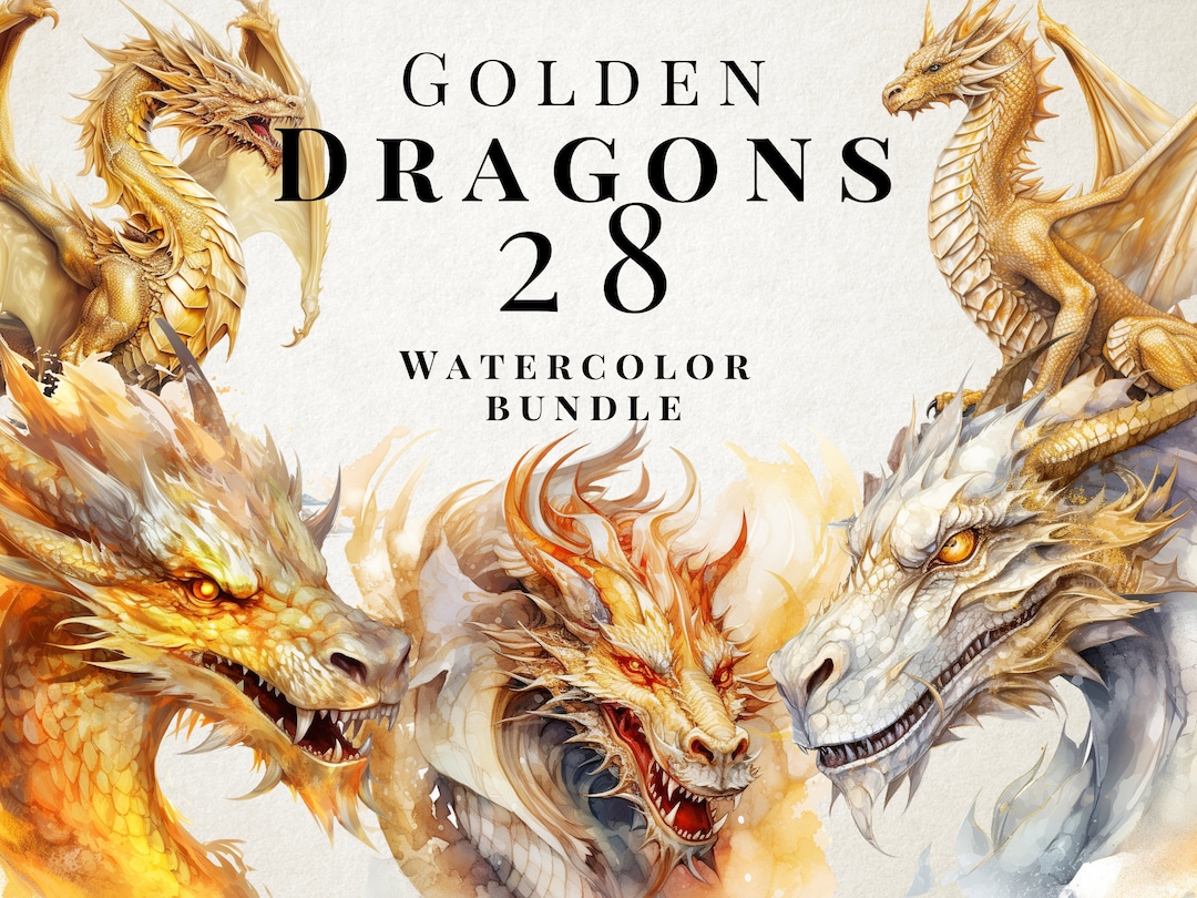 Golden Dragons Watercolor Clipart Bundle 28 Dragon Pngs - Etsy