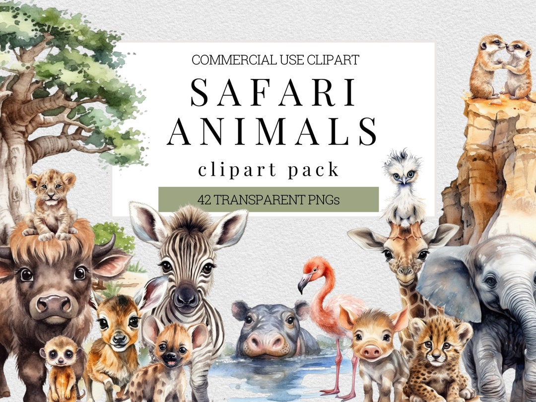 Safari Baby Animals Clipart Watercolor, Clipart for Commercial Use ...