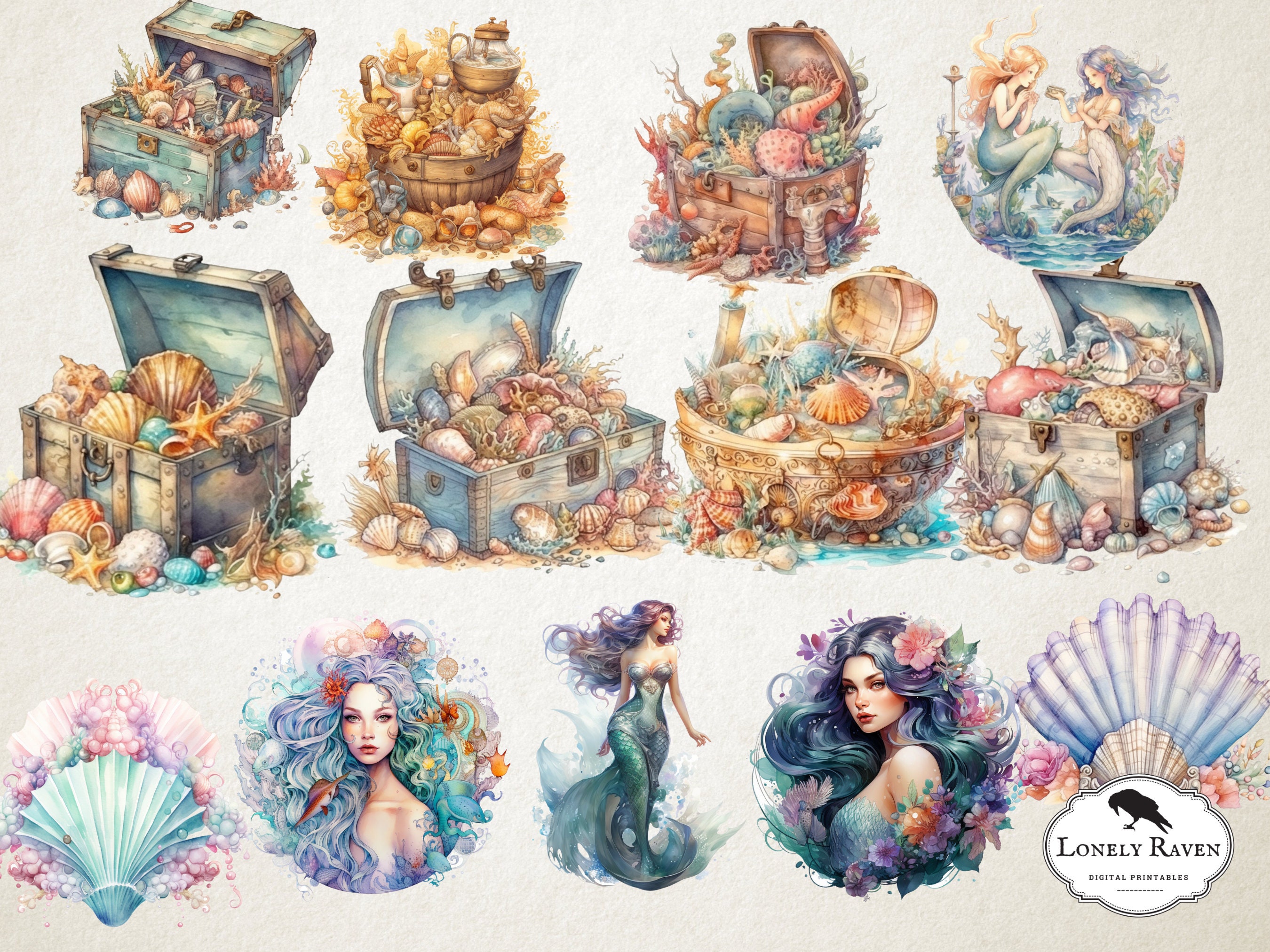 Mermaids Watercolor Clipart Bundle 141 Mermaid PNG Mermaids - Etsy