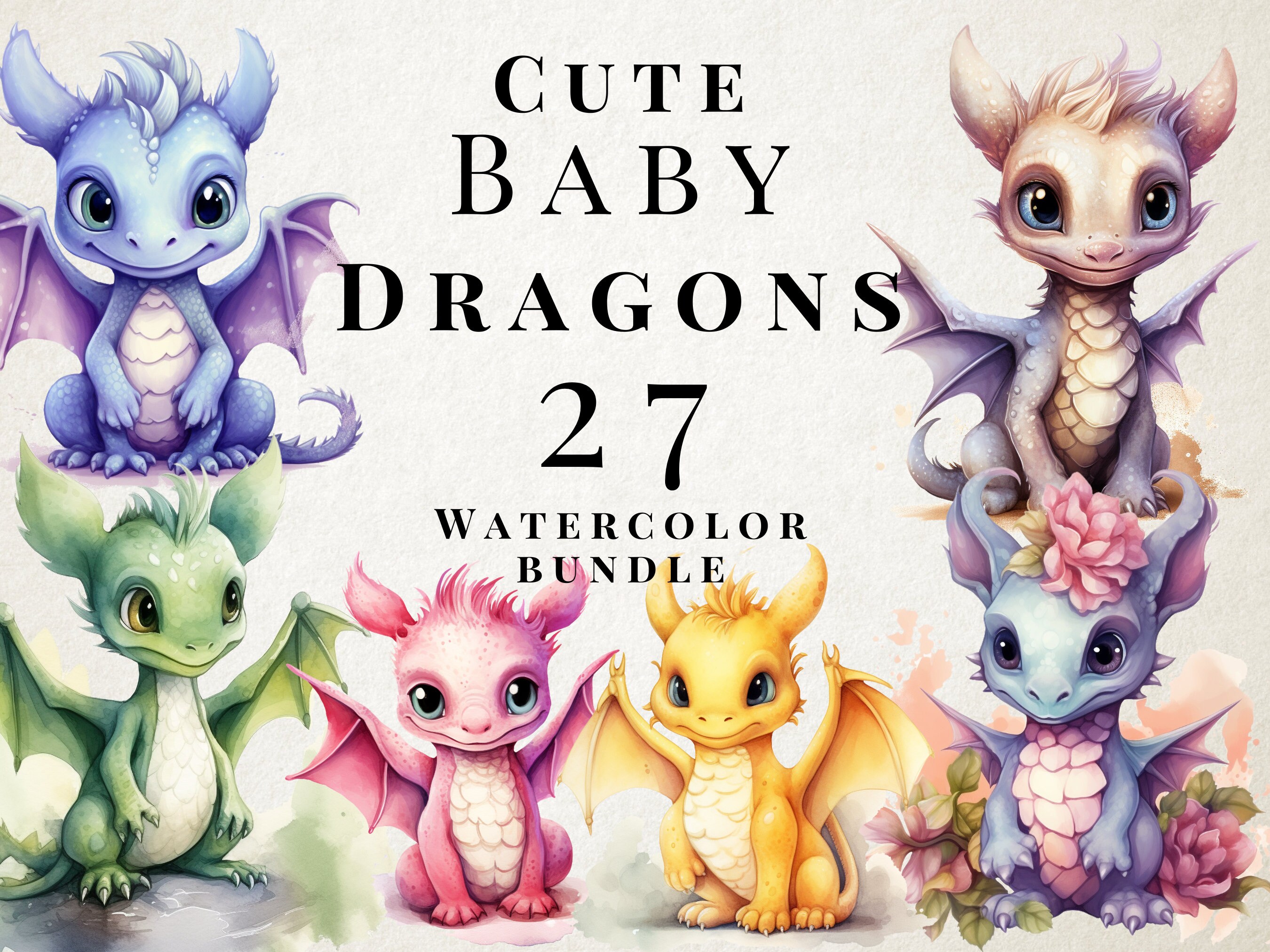 Baby Dragons Watercolor Clipart Bundle 27 Dragon Pngs - Etsy