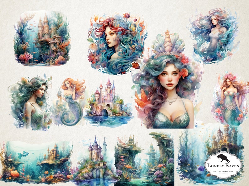 Mermaids Watercolor Clipart Bundle 141 Mermaid PNG Mermaids - Etsy